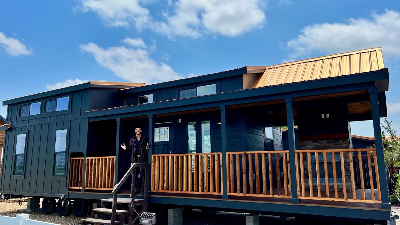 AMAZING ULTRA MODERN BLACK TINY HOME - Wraparound Porch with Outdoor ...
