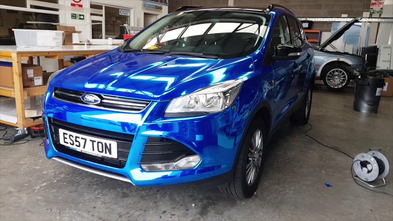 Ford Kuga blue chrome wrap by Ecosse Signs - YouTube