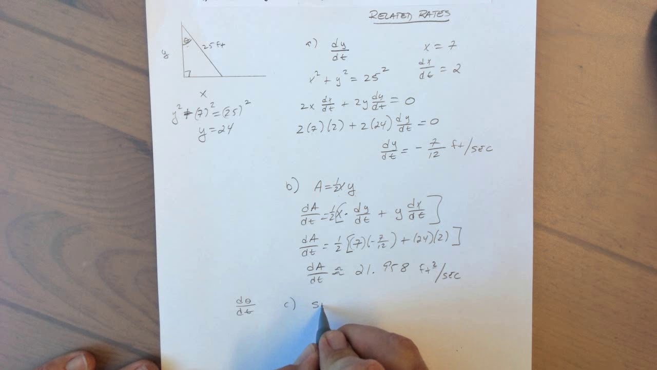 §2.7 Related Rates Triangle, Area, Angle - Ladder Problem - YouTube