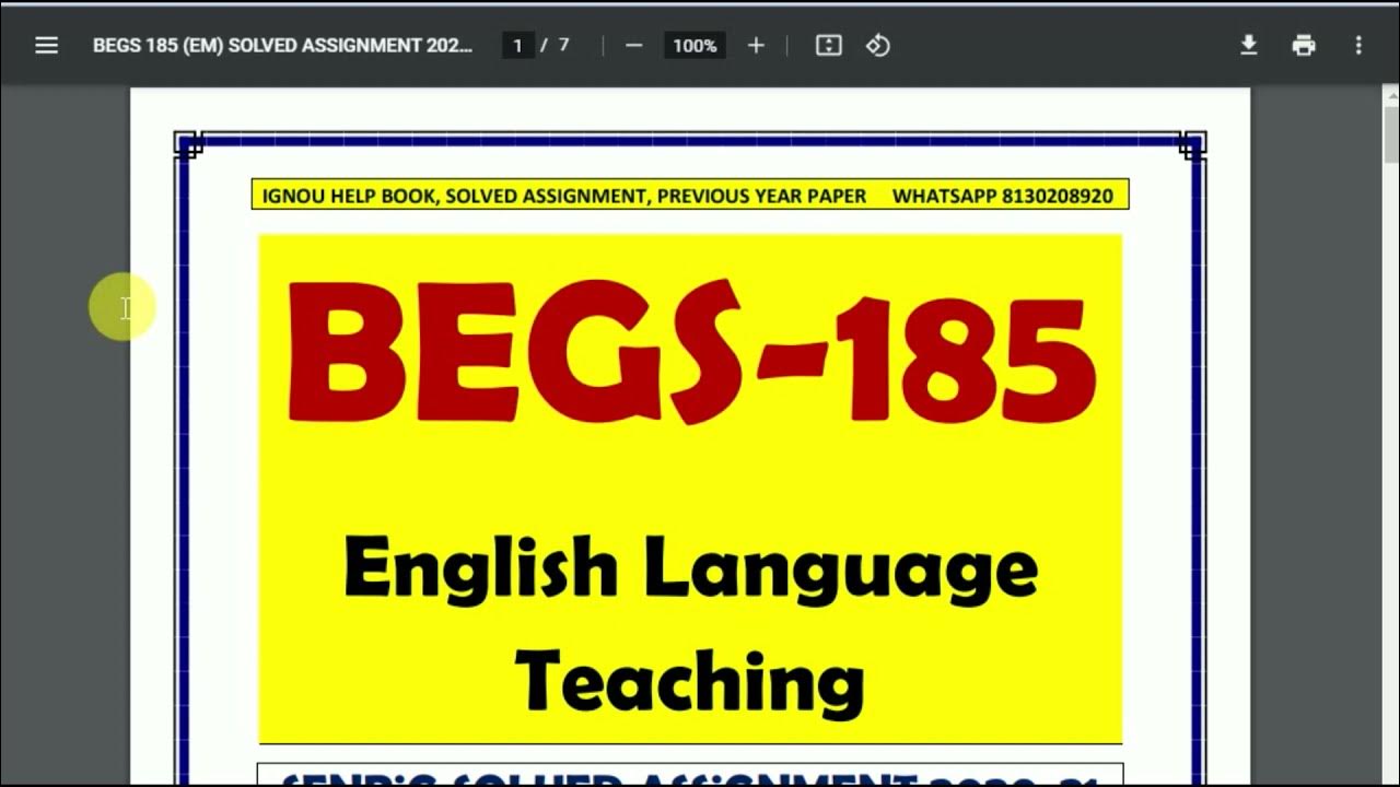 BEGS 185 Solved Assignment 2021-22 | English Language Teaching | IGNOU Solved Assignment 2021-22 ...