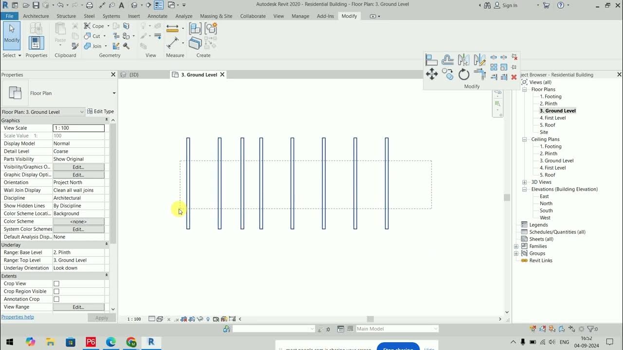 How to use Modify Tools in Revit | Align, copy, move, mirror, rotate | Basics of Wall thickness ...