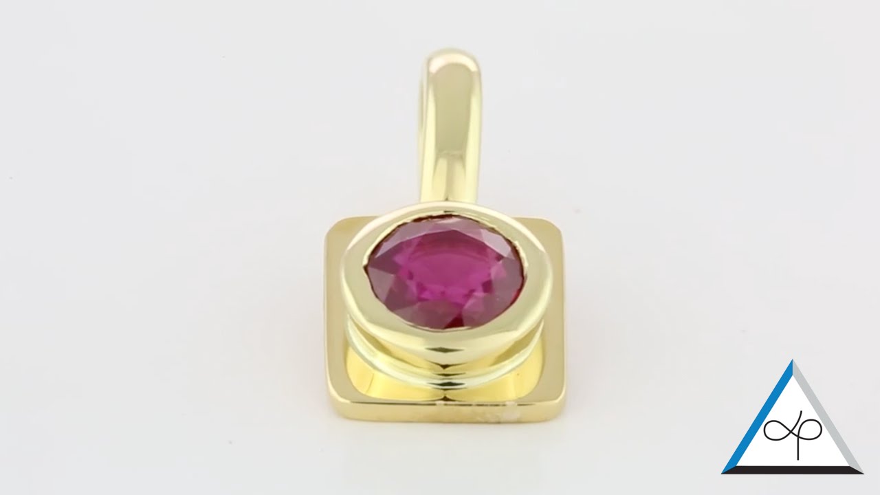 Ruby Round Shape Set In Gold Square Pendant | Prakash Gems - YouTube