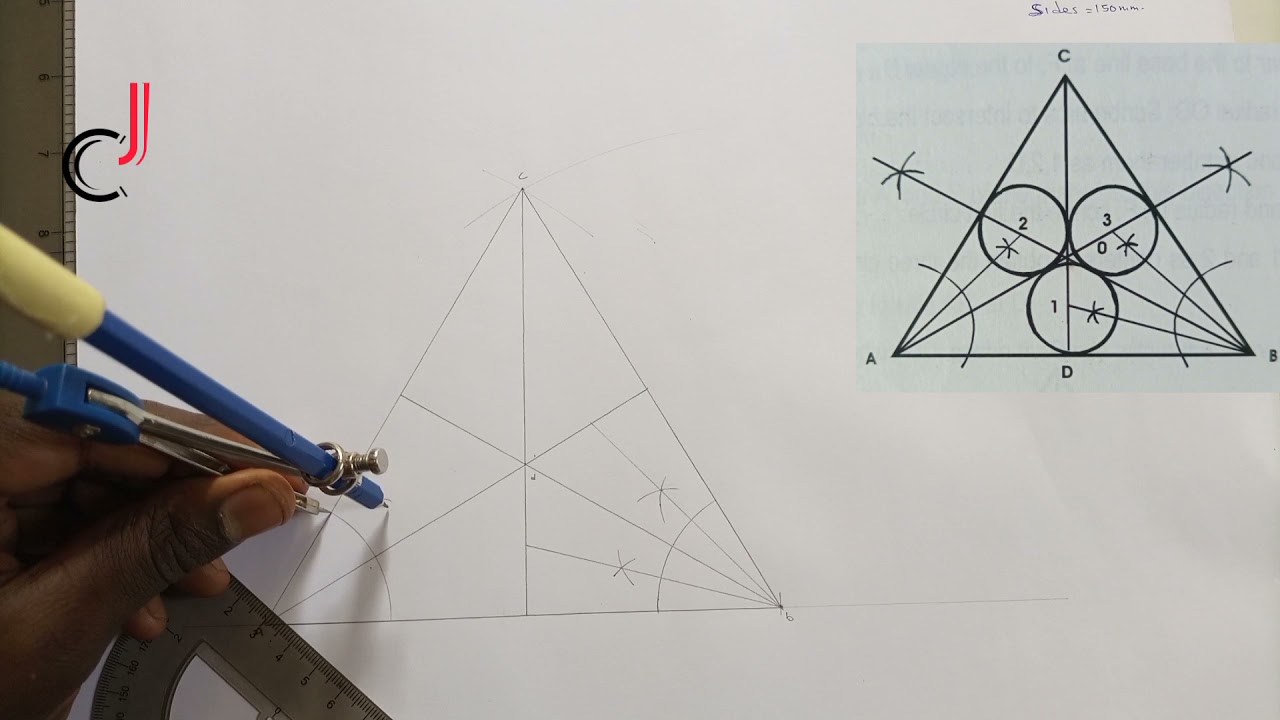 easy way to inscribe three circle in an equilateral triangle to touch ...