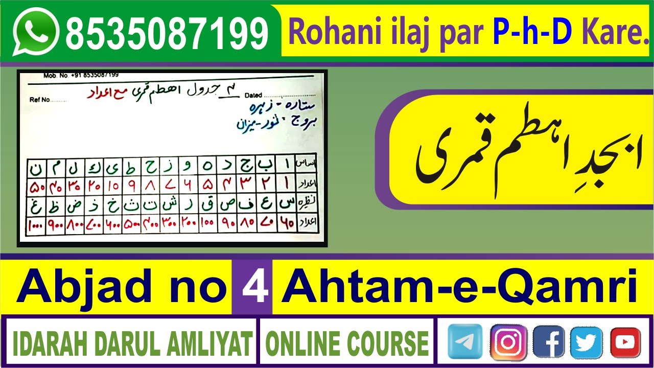 Abjad Ahtam Qamri no 4, اہطم قمری #AmliyatPHD#Ilmul Aadad # ...