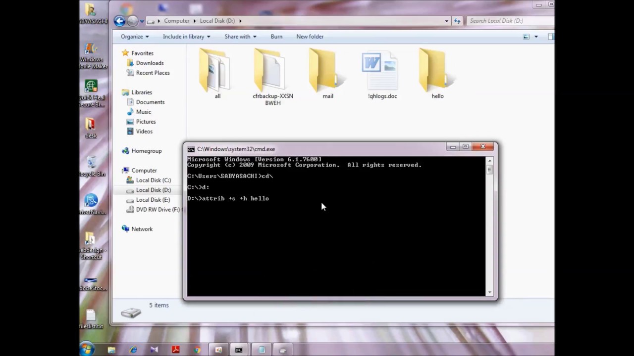 How to hide your personal folder using DOS command code - YouTube