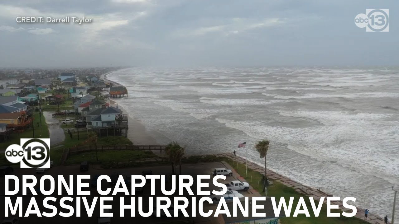 Drone video captures waves of water on Surfside Beach in Galveston ...
