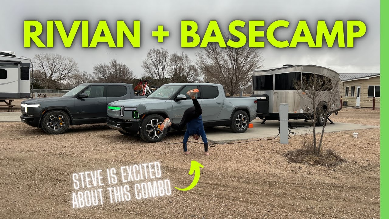 Rivian R1T towing an Airstream Basecamp - YouTube
