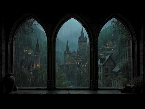 Window View with Rainy in Medieval Castle - Insomnia, Sleep, Study, Meditation, Tinnitus