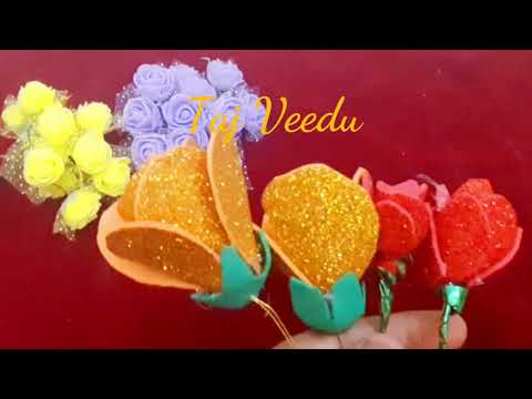 Glitter Foam Sheet Rise making craft/Rose making DIY/TAJ VEEDU - YouTube