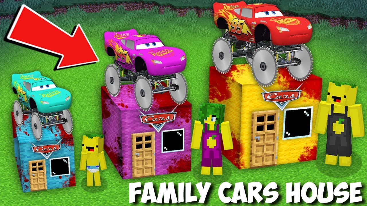 My family BUILD SCARY McQuenn CARS HOUSE in Minecraft ! VEHICLE BASE ...