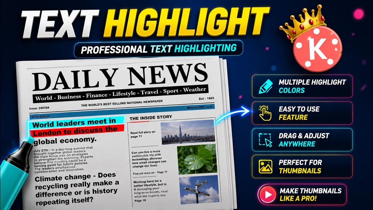 KineMaster Text Highlight Effect Tutorial | Paper, Book, PDF, Newspaper ...