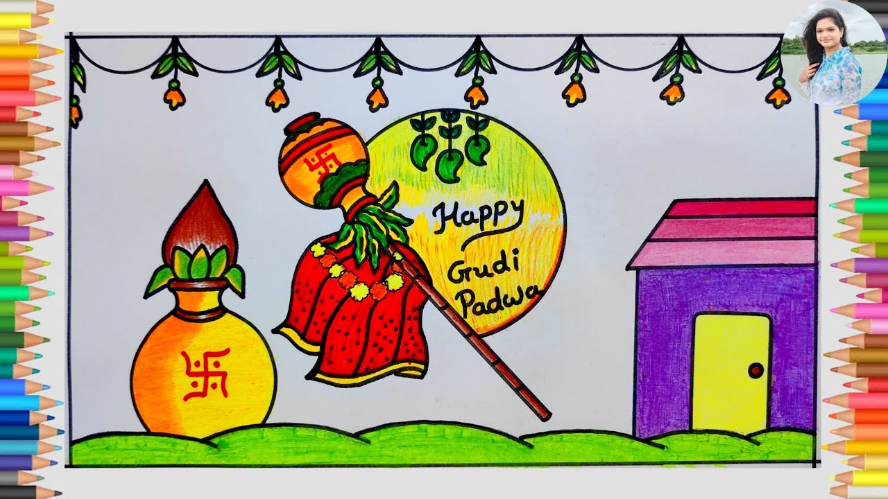 Gudi Padwa Drawing | How to Draw Gudi Padwa Drawing | Gudi Padwa Ka ...