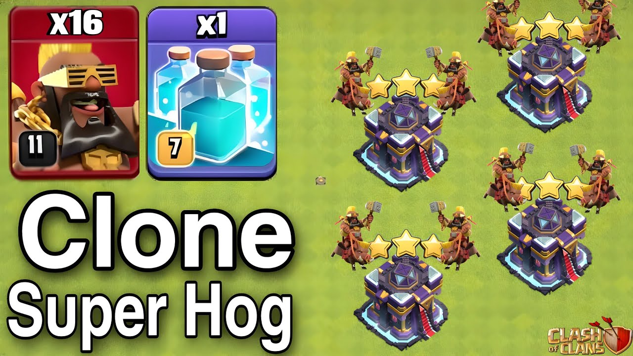 Th15 Clone Super Hog Attack Strategy 2023!! Best th15 attack strategy ...