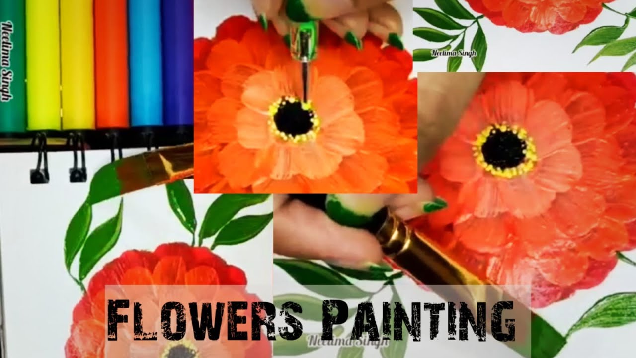 Colorful Orange Flower Painting | Step by Step Painting Tutorial - YouTube