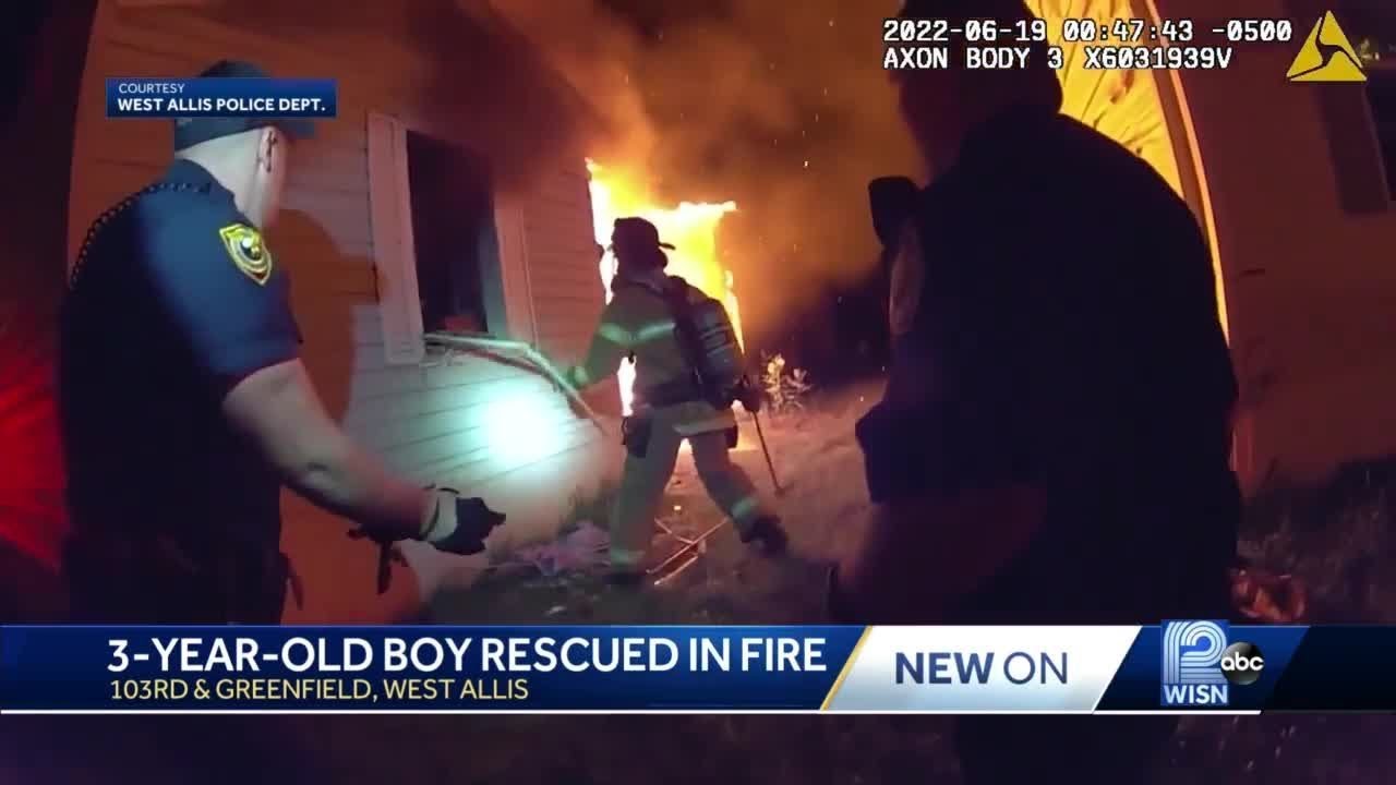 Amazing fire rescue captured on police body camera video - YouTube