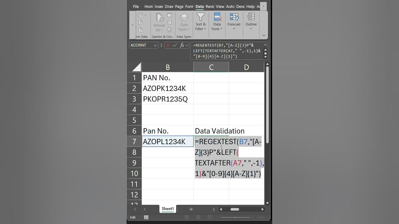 (New) Validate PAN Function, Permanent Account Number in Excel #exceltips #datavalidation # ...