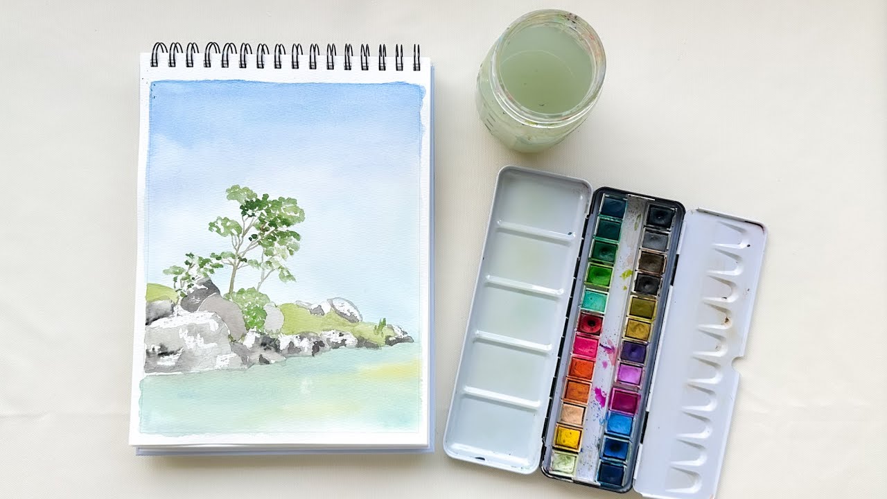 Watercolor River Scene Tutorial | Landscape Watercoloring Book for ...
