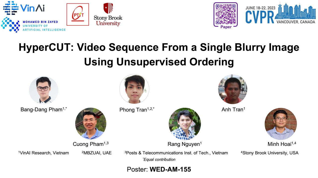 [CVPR'23] HyperCUT: Video Sequence From a Single Blurry Image Using Unsupervised Ordering - YouTube