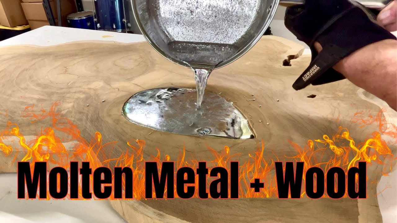 Low Temperature Casting Metal poured in Teak Wood Slice Void for amazing metal wood fusion - YouTube