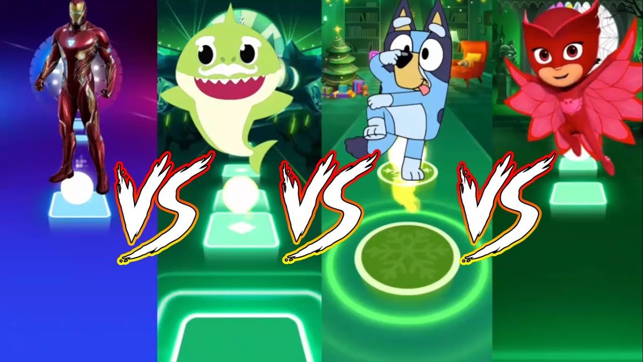 Iron man 🆚 Baby shark 🆚 Bluey 🆚 Owlette | Tiles Hop EDM Rush - YouTube