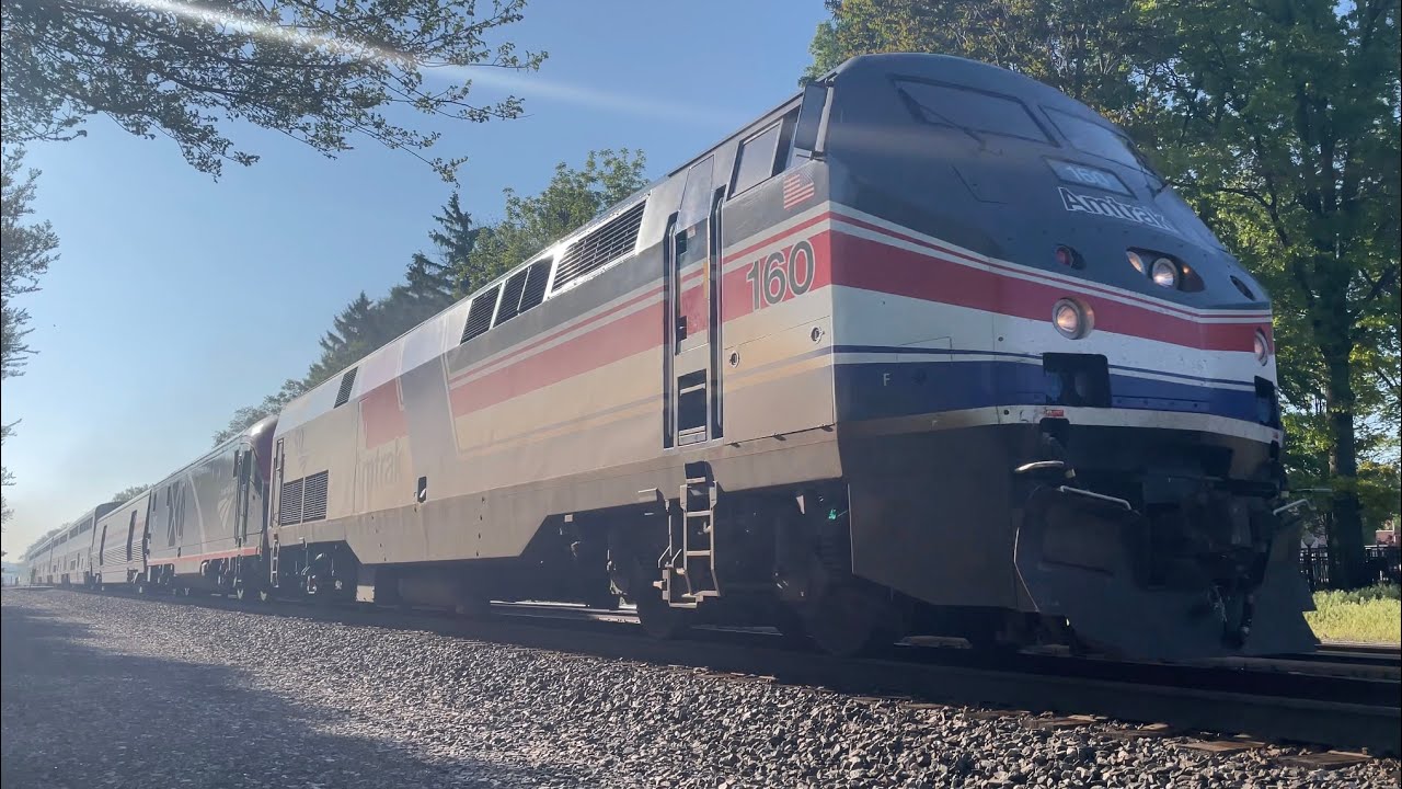 Amtrak 160 (Pepsi Can) leads Amtrak 30 through Chesterton Indiana! - YouTube
