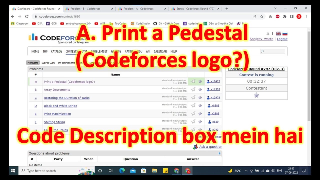 Print a Pedestal (Codeforces logo) || Codeforces || Solution Explained ...