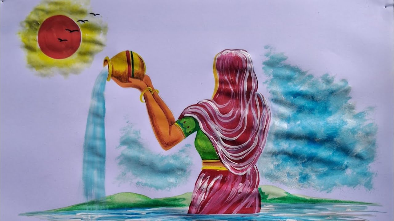 how to draw Chhath puja || chhath puja drawing with colour - YouTube