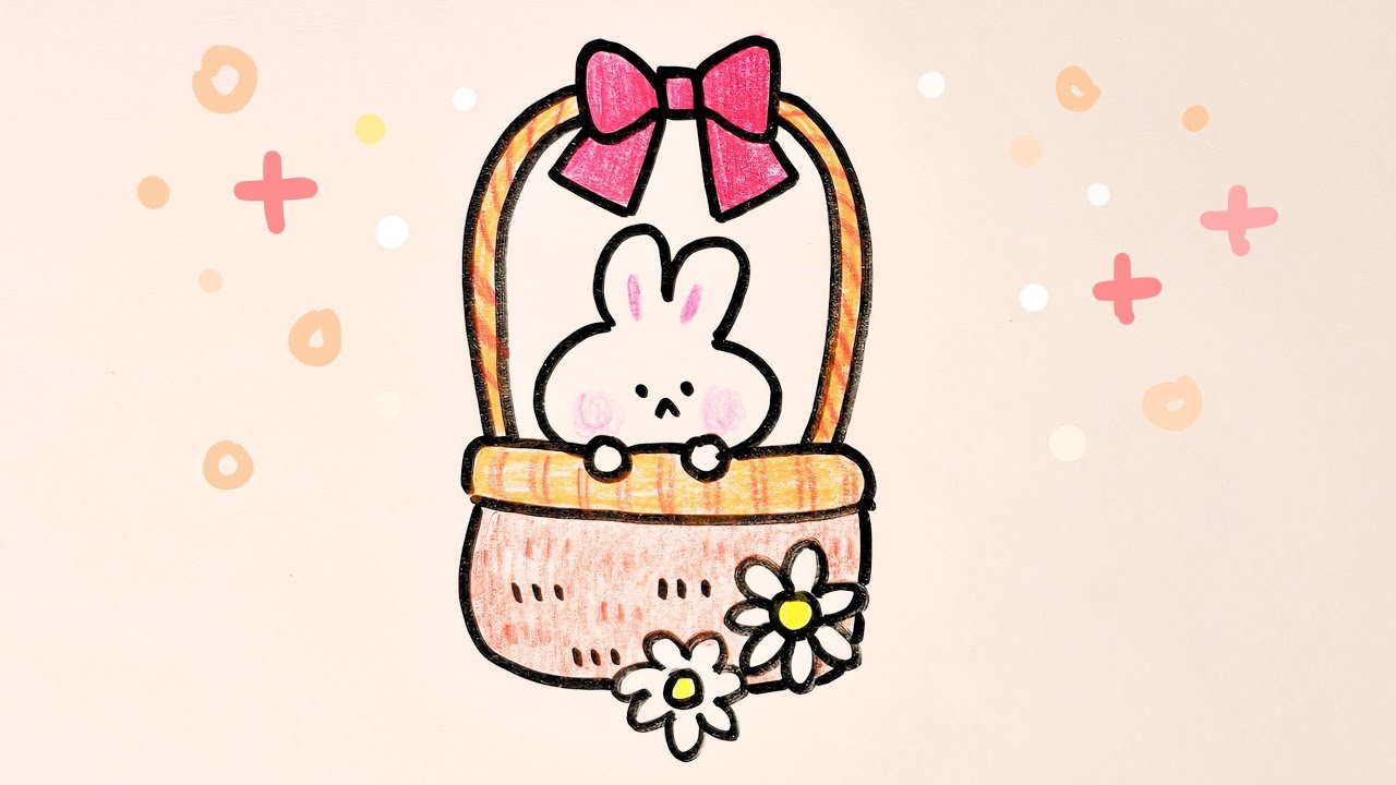 귀여운 토끼와 바구니 그림 그리기 | How to Draw a Cute Bunny in a Basket | Cute Easy ...