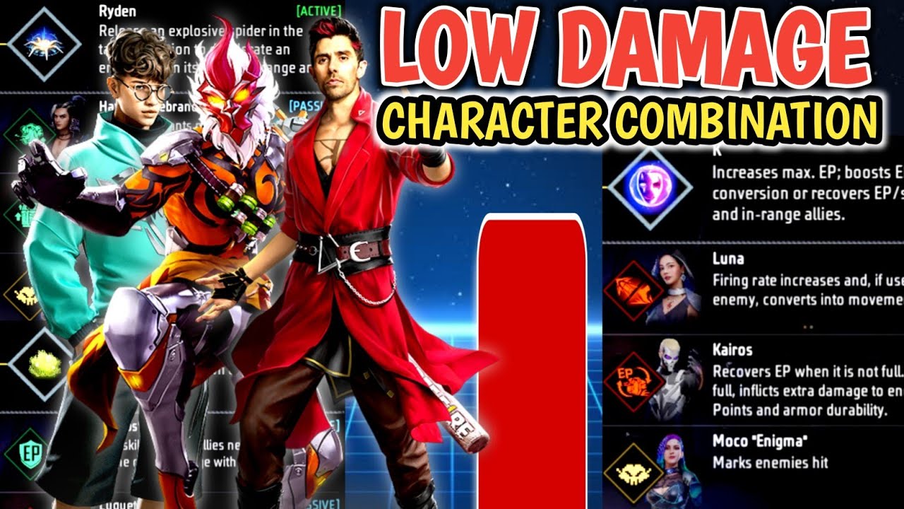 Free Fire Low Damage Character Combination|| Best Low Damage Character ...