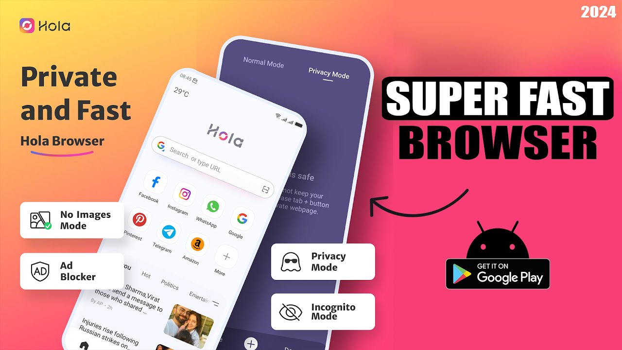 🔥Best Free Super Fast Android Browser In 2024 | 🌏Hola Browser Private ...