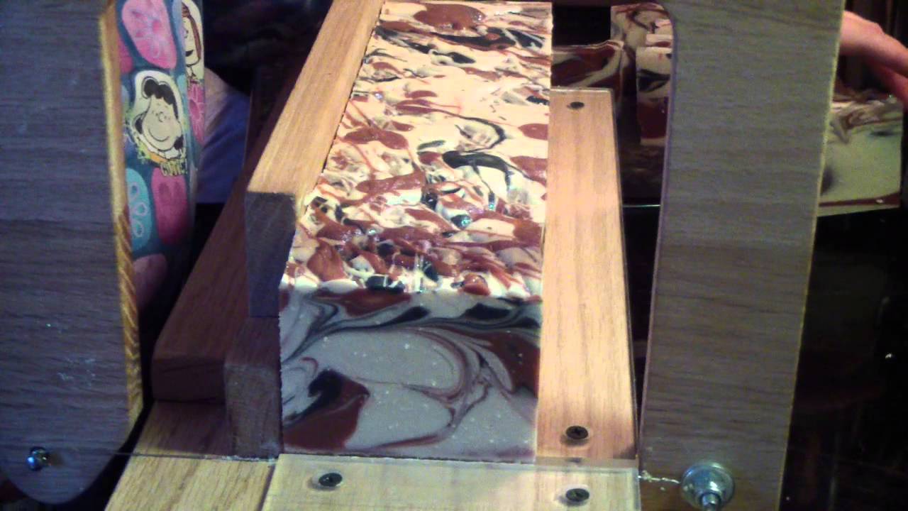 Cutting Black Cherry Cold Process Soap with my new Slab Cutter - YouTube