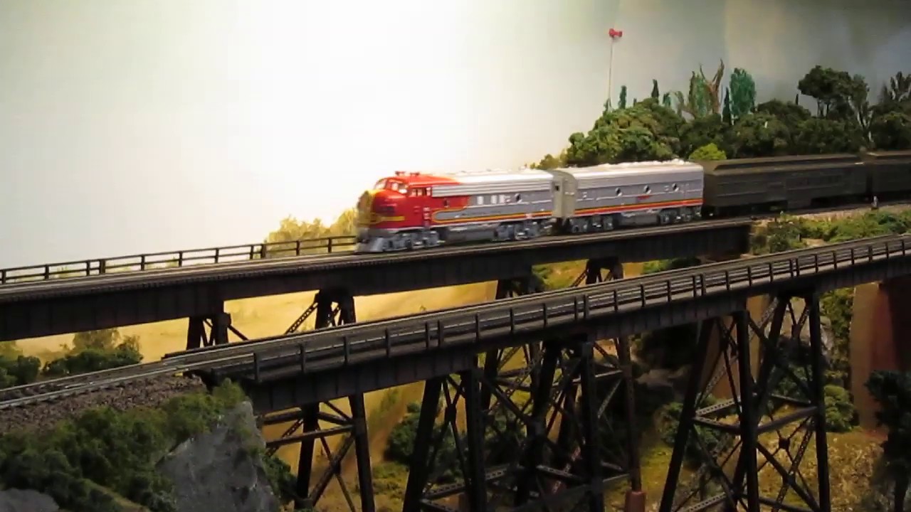 Santa Fe passenger train crossing the tall steel bridge. - YouTube
