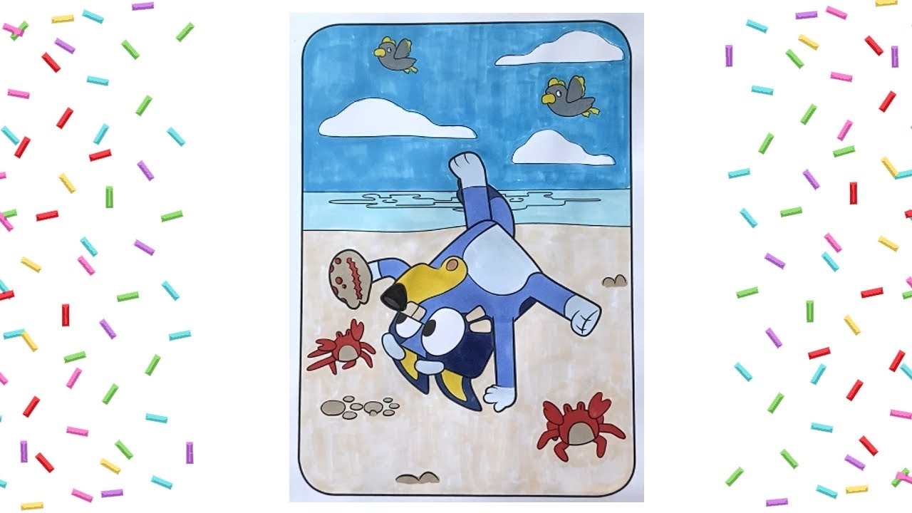 Coloring Bluey Doing a Cartwheel on the Beach Coloring Page with ...