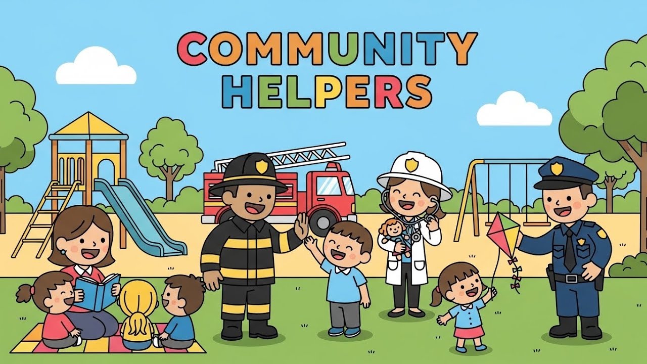 Community Helpers 👩‍🏫👩‍🚒 | Fun Learning Song for Kids | Happy Tales ...
