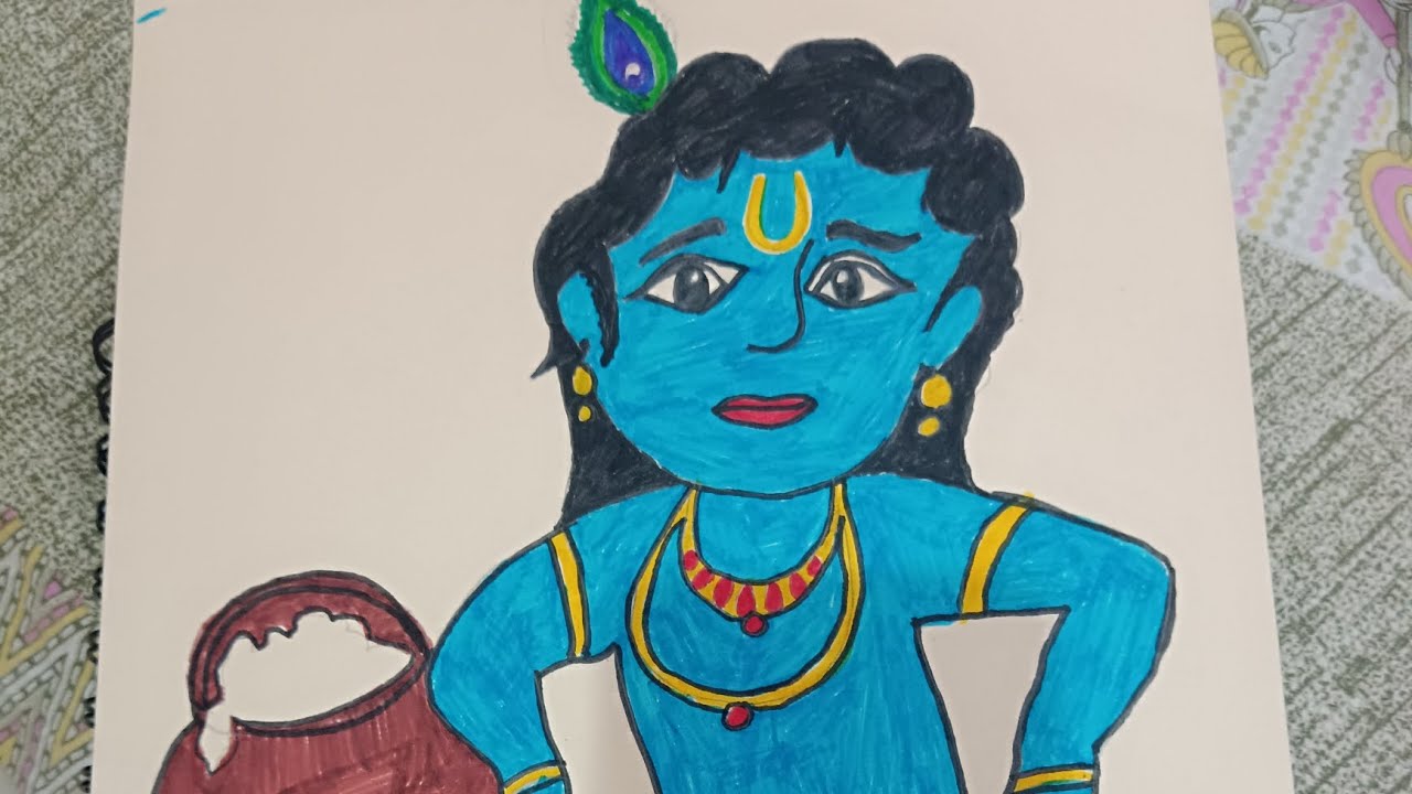 Easy kanha drawing|| how to draw kanha(कान्हा)|| Makhan chor drawing ...
