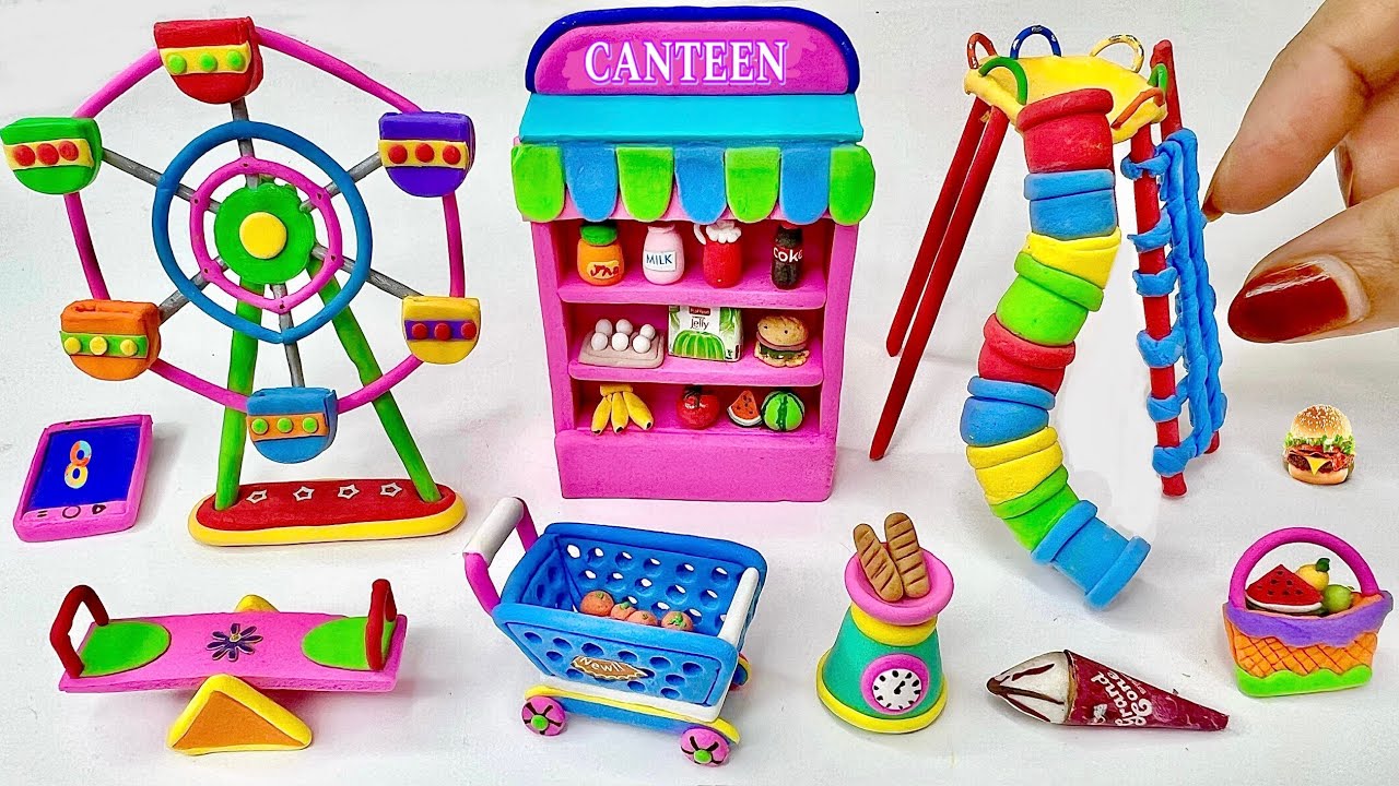 DIY How to make polymer clay miniature Swings with Canteen| Realistic ...