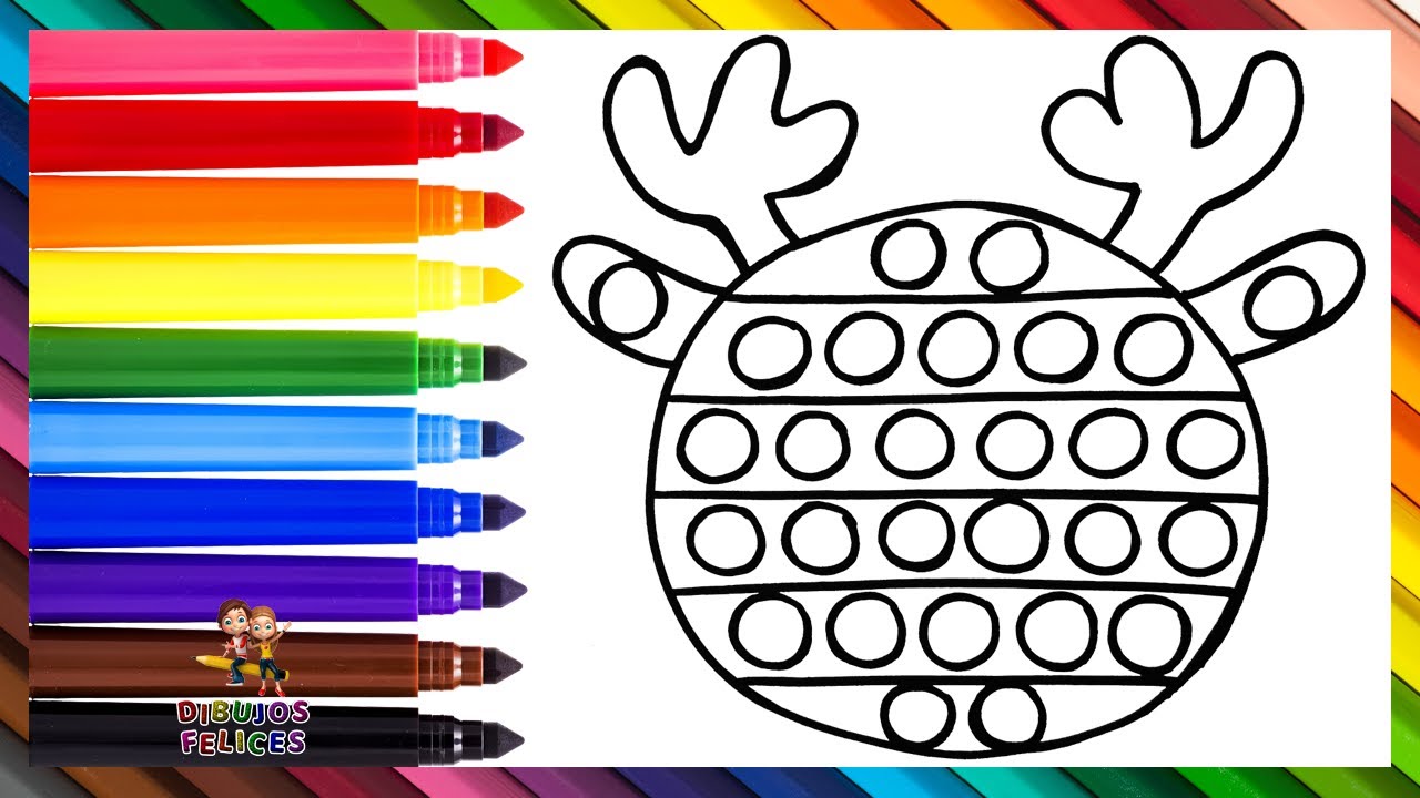 Dibuja y Colorea Una Cabeza De Reno POP IT 🦌🔴🟠🟡🟢🔵🟣🌈 Dibujos Para Niños ...