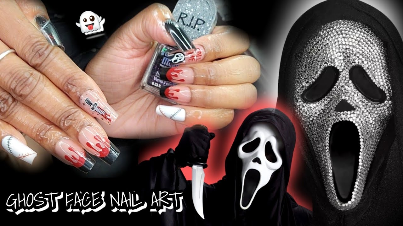 GHOST FACE NAILS🔪| EASY HALLOWEEN NAILS🎃| TEMU SPOOKY NAILS| 🍂Vlogtober ...