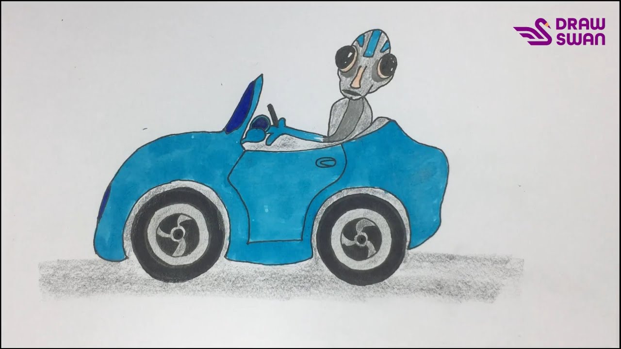 How to draw an alien driving a car - YouTube