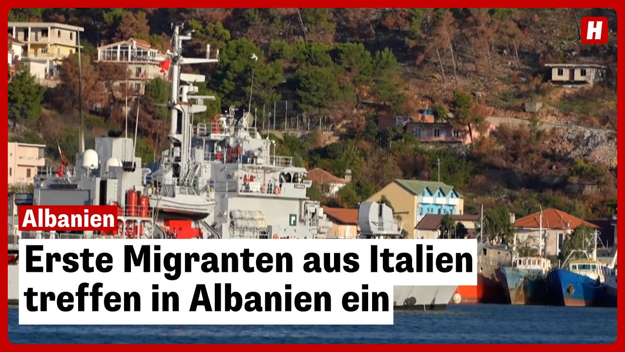 Erste Migranten aus Italien treffen in Albanien ein - YouTube