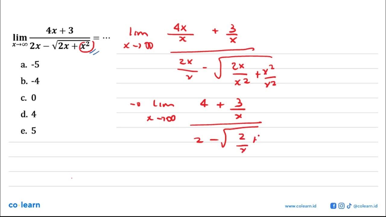 Lim X Mendekati Tak Hingga 4x 3 2x akar 2x x 2 YouTube lim-x-mendekati-tak-hingga-4x-3-2x-akar-2x-x-2-youtube
