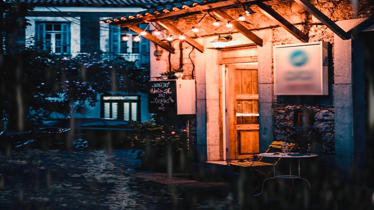Rain Outside Restaurant w/ Relaxing Music Inside - YouTube