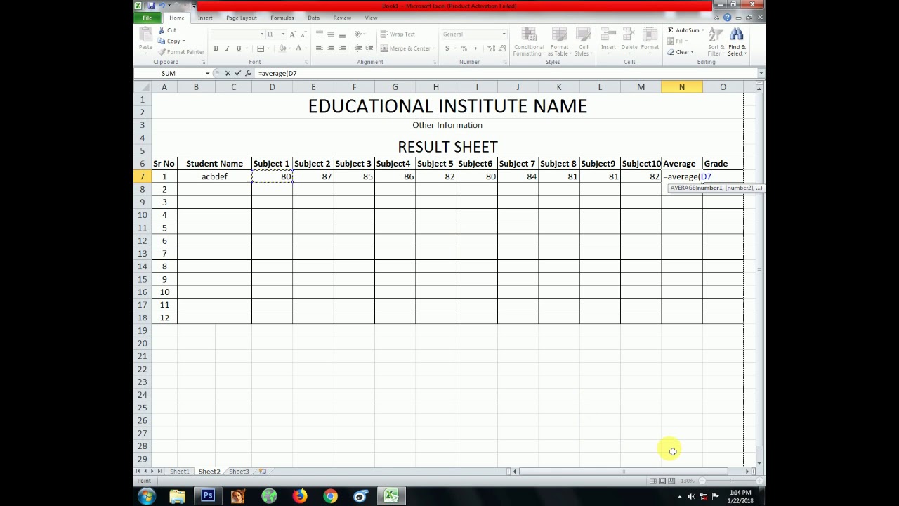 How to Make Simple Result Sheet with MS Excel 2010 - YouTube