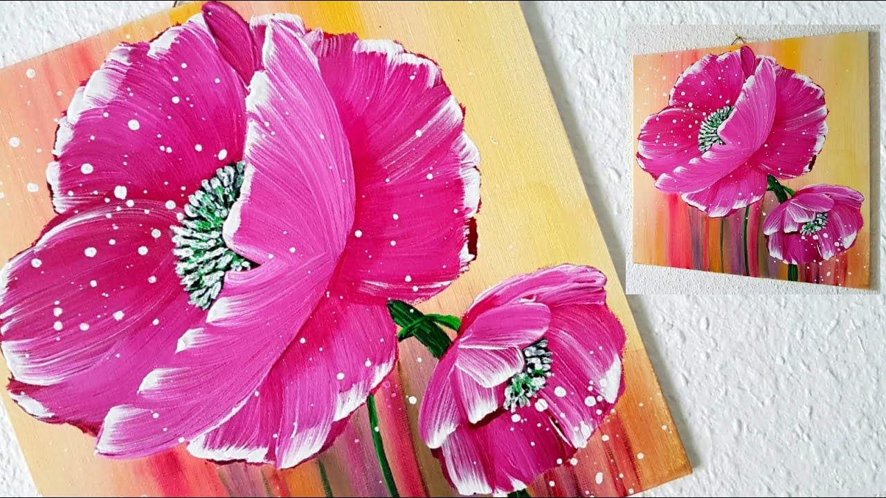 Blumen Malen Acryl Rot Weiß Echtzeit Anfänger -Flowers Acrylic Painting ...
