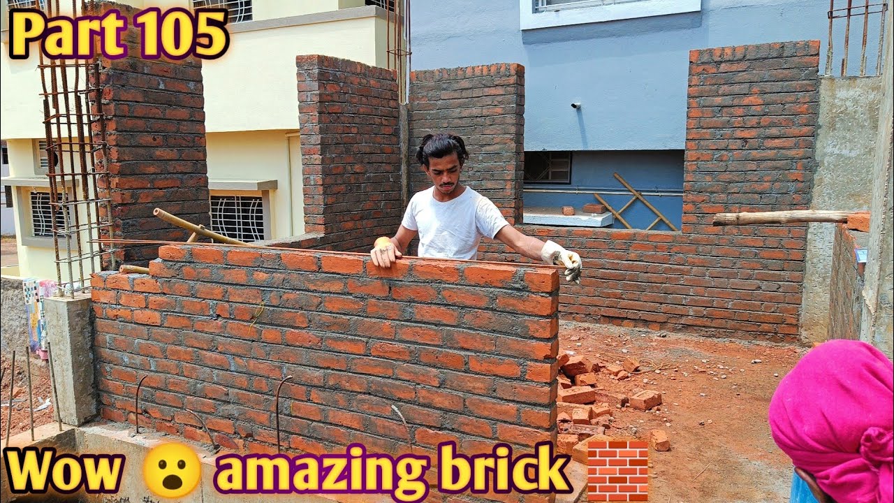 part 105 Brick Wall Construction of Hall Bedroom House - YouTube