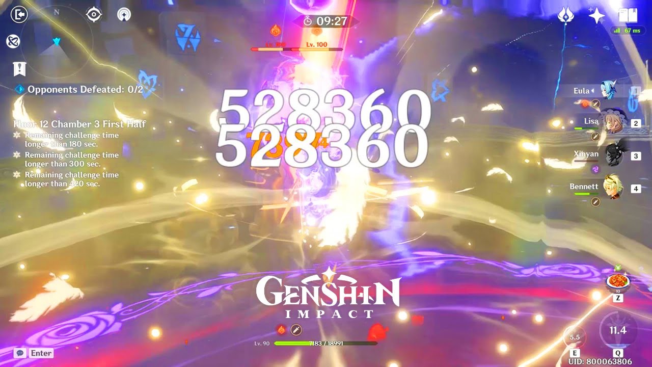 Genshin Impact - Eula Floor 12-3 Nuke Combo Showcase - Lisa & Zhongli ...