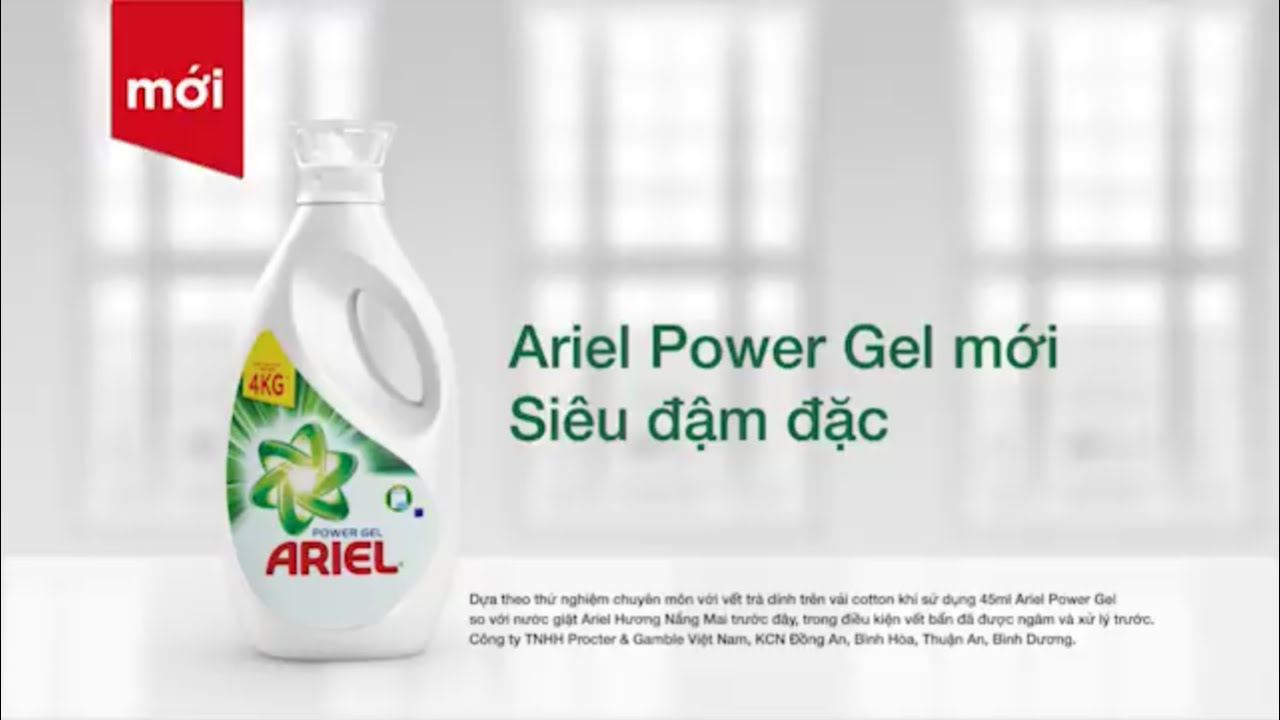 Quảng cáo Ariel Power Gel - Đậm đặc hơn, làm sạch vết bẩn mạnh hơn ...