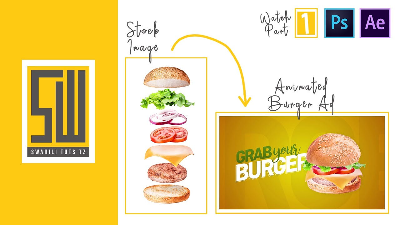 Make an animated Burger Ad from Static stock image - Part 1 || Ps & Ae ...