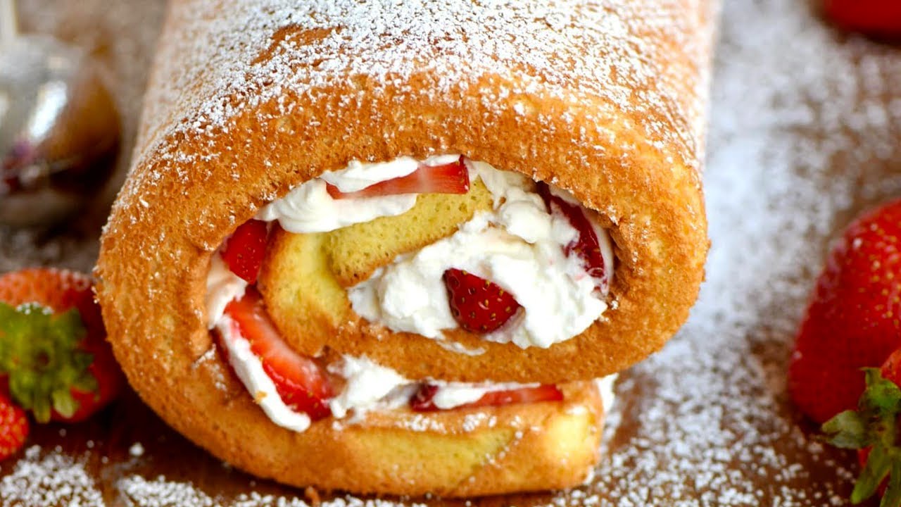 Strawberry Shortcake Roulade Recipe - YouTube