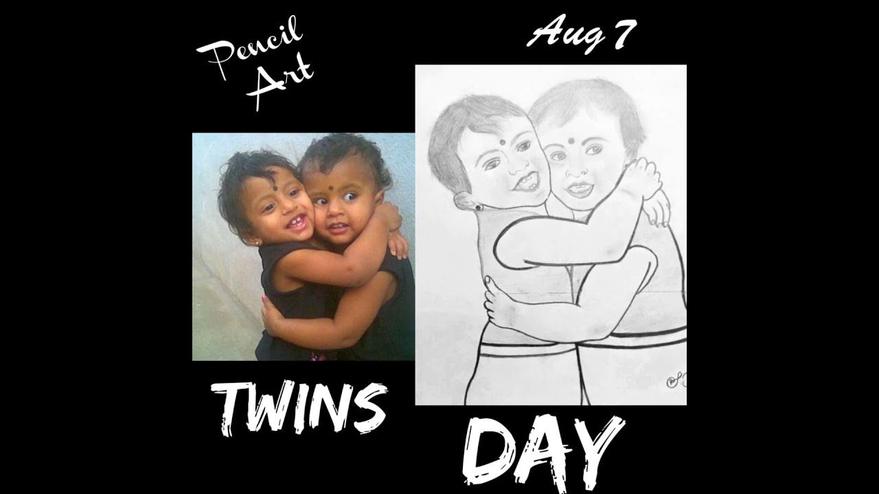 Twin baby Pencil Art || Pencil Sketch of Twins || Aug 7 || Twins Day ...
